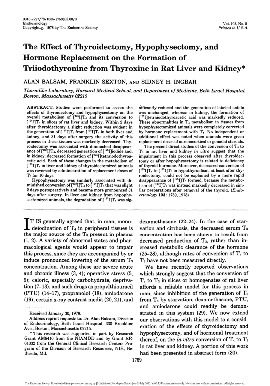 The Effect of Thyroidectomy, Hypophysectomy, and Hormone Replacement on ...